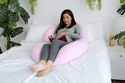 Pharmedoc Pregnancy Pillows, C-Shape Full Body Pillow – Jersey Cover Light Pink – Pregnancy Pillows for Sleeping – Body Pillows for Adults, Maternity Pillow and Pregnancy Must Haves, New Mom Gifts