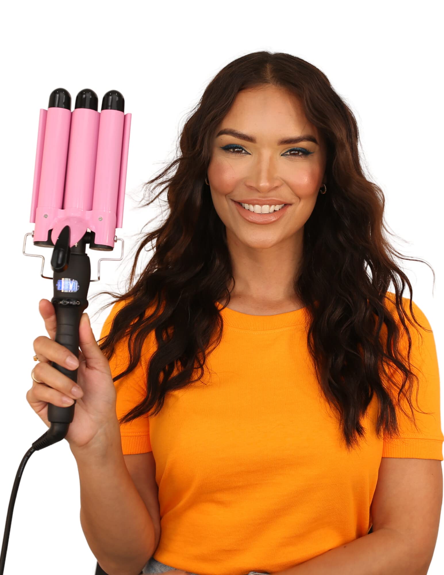 Trademark Beauty Three Barrel Hair Waver, Curling Iron, 1 Inch, Beach Waves, Quick Heat, Babe Waves Original, Adjustable Temperature Hair Curler - Pink