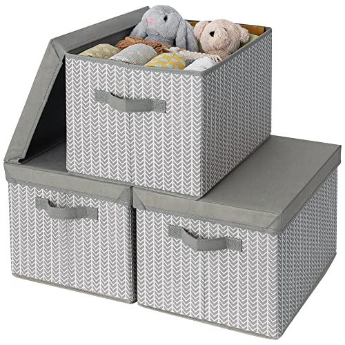 GRANNY SAYS Fabric Boxes with Lids, Storage Bins with Handles, Shelf Baskets for Organizing, Storage Containers Extra Large Storage Boxes for Linens Clothes, Gray/White, 3-Pack