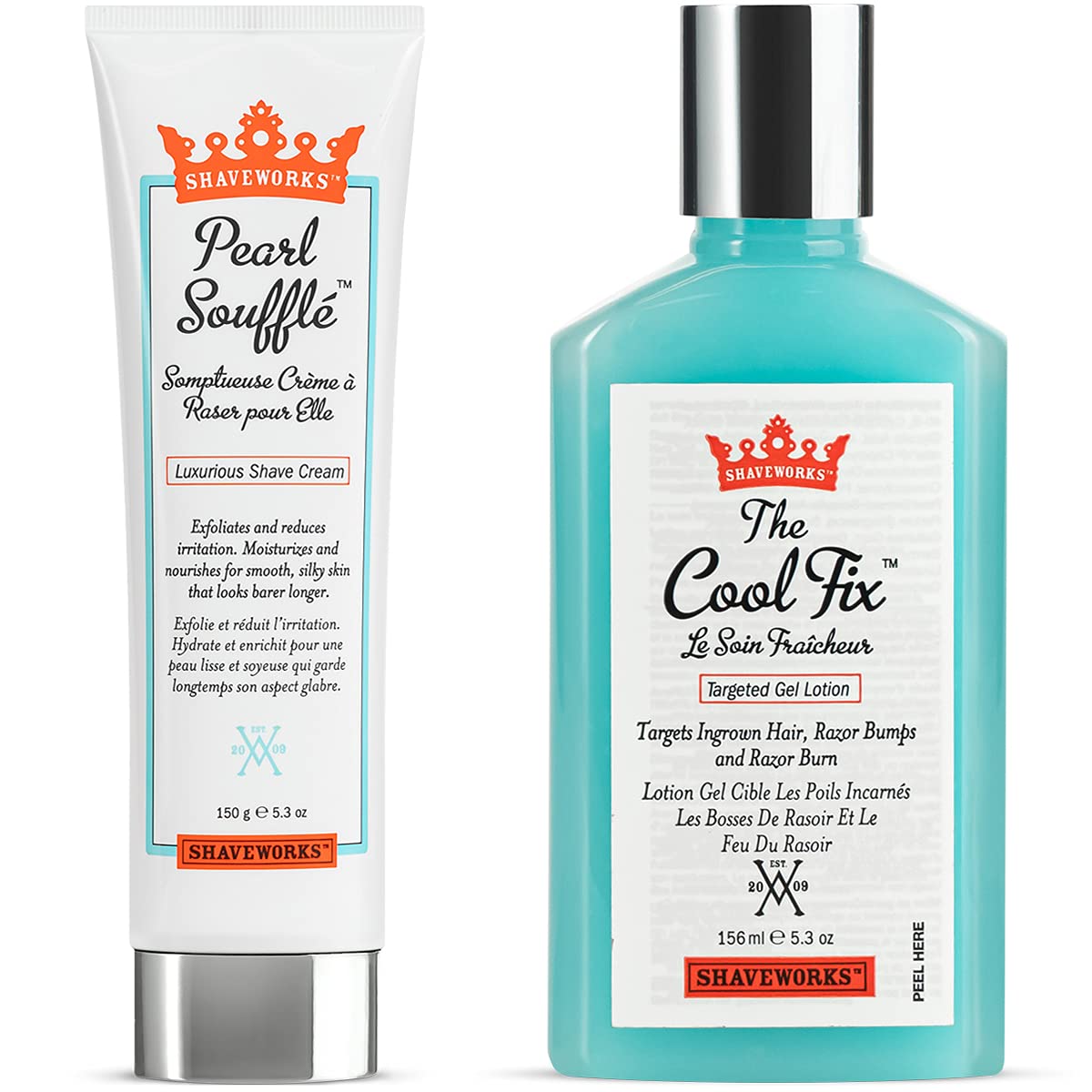 Shaveworks Post Waxing and Shaving Solution for Ingrown Hair, Razor Bumps and Razor Burns, The Cool Fix, 5.3 Fl Oz. and The Pearl SoufflĂŠ Shave Cream, 5.3 Fl Oz.