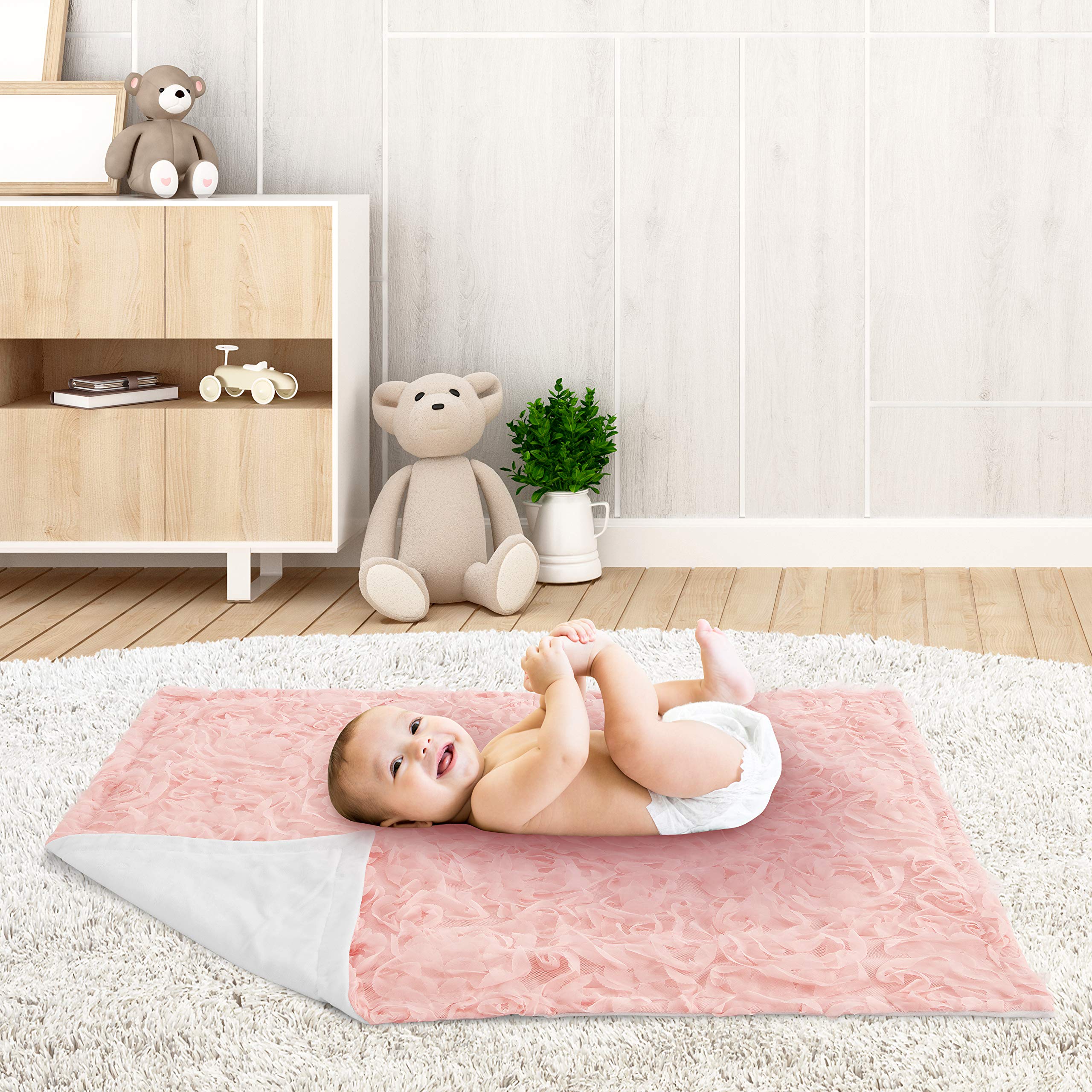 Sweet Jojo Designs Pink Floral Rose Baby Girl Blanket Receiving Security Swaddle for Newborn or Toddler Nursery Car Seat Stroller Soft Minky - Solid Light Blush Flower Elegant Boho Shabby Chic Luxury
