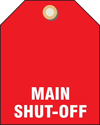 Accuform TDW216 Plastic "Main Shut-Off" Valve IDENTIFIER Tag, 2-1/2" H x 2" W, White on Red (Pack of 5)