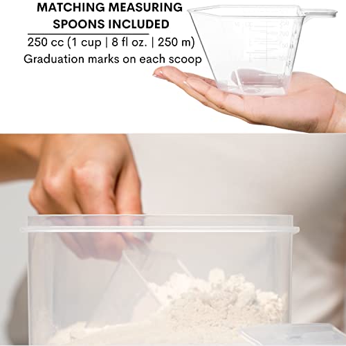 EXTRA LARGE WIDE & DEEP Food Storage Airtight Containers [Set of 4] 5.2L (175.9oz) w/ 4 Measuring Cups + Labels - Ideal for Sugar, Flour, Baking Supplies - Clear Plastic - Leakproof