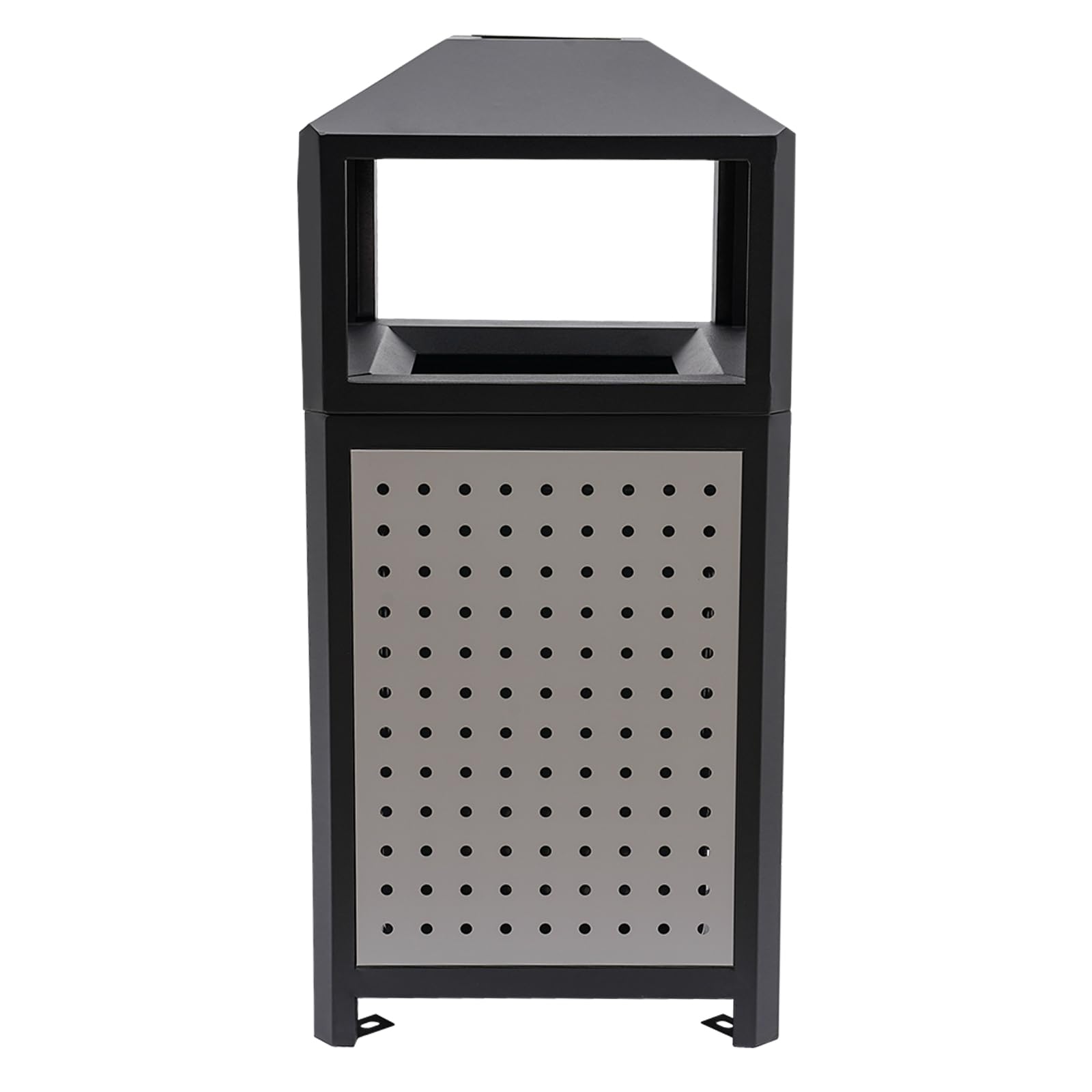 Oiveinya Industrial Waste Container,Stainless Steel Galvanized Heavy Duty Trash Can with Lid and Ashtray,Large Square Trash Can for Industrial Mall Kitchen Restaurants Indoor Outdoor (15 Gallons)
