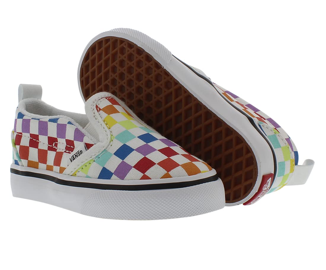 Vans Kids Baby Girls Slip-On V (Infant/Toddler) (Checkerboard) Rainbow/True White 10 Toddler