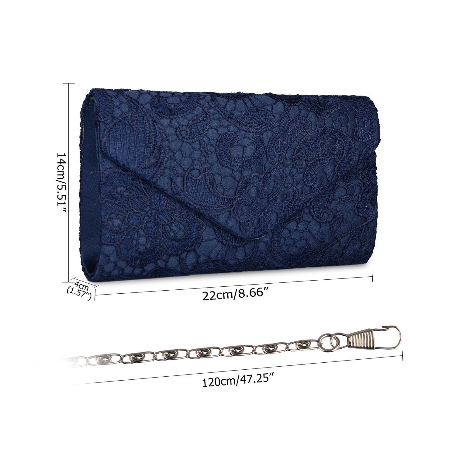 Baglamor Women's Elegant Floral Lace Envelope Clutch Evening Blue, Large