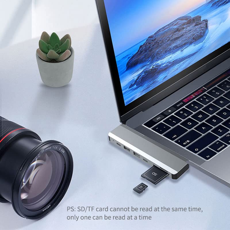 7 in 2 Dongle USB C Hub Adapter with 4K HDMI USB A 3.0 Ports SD TF Card Readers for Laptops (Gray)