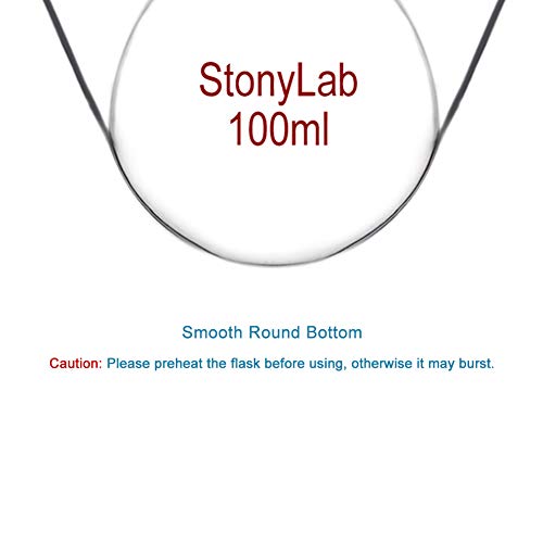 stonylab Glass 100 mL Heavy Wall 3 Neck Round Bottom Flask RBF, with 19/22 Center and Side Standard Taper Outer Joint, 100 mL