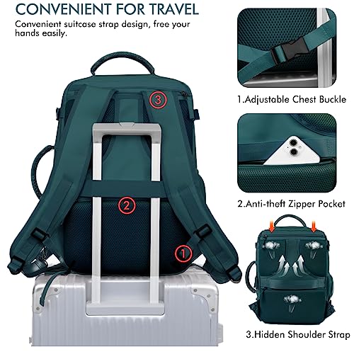Beraliy Large Travel Backpack, Flight Approved Personal Item Bag, 17 Inch Laptop Backpack, 40L Carry On Luggage Daypack, Business Weekender Overnight Bag, Peacock Blue