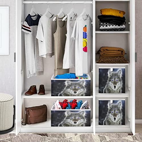 Blueangle Cool Wolf Animal Rectangle Storage Bin, 15.8 x 10.6 x 7 in, Large Collapsible Organizer Storage Basket for Home Décor(435)