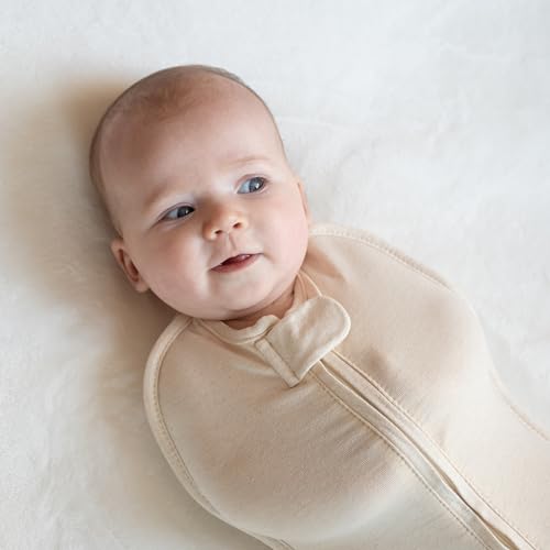 Woombie Original Baby Swaddling Blanket - Soothing, Cotton Baby Swaddle - Wearable Baby Blanket, Vanilla Cream, 14-19 lbs