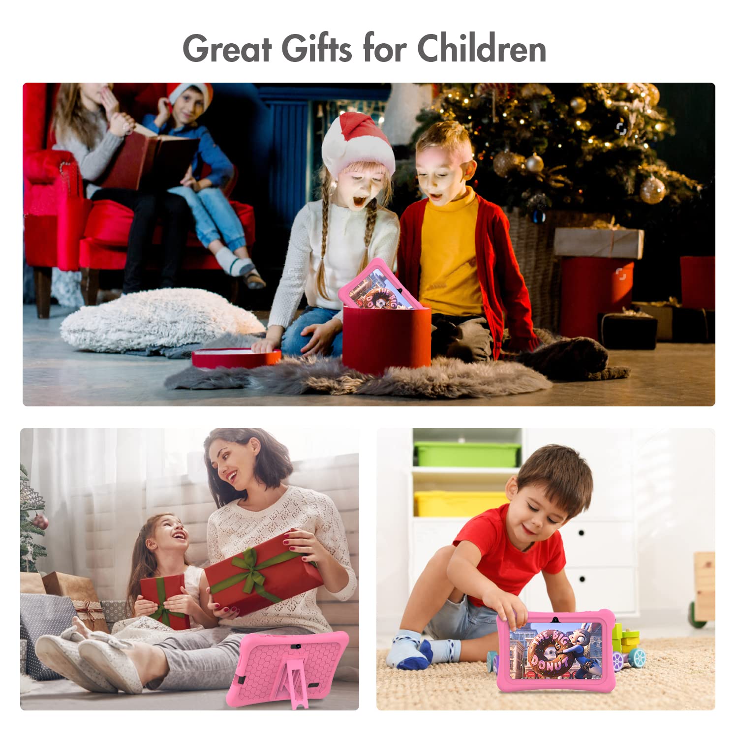 7 inch Kids Tablet 32GB Parental Control,2GB Tablet for Toddlers Quad Core Android 11,Pre-Installed with Kids-Tablet Case,Dual Camera,1024 x 600 Touch Screen,Bluetooth WiFi YouTube Netflix for Girls