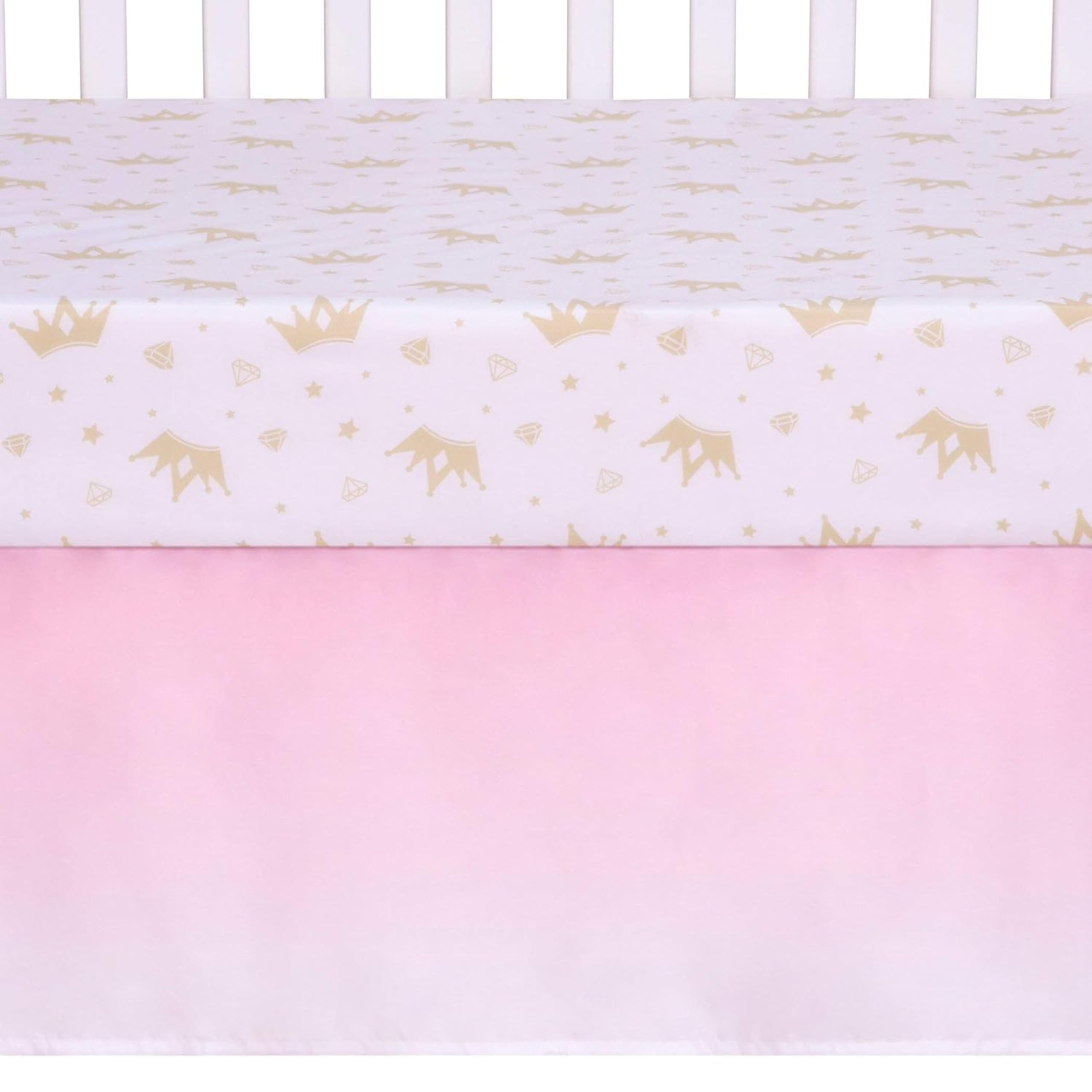 Sammy & Lou Tiara Princess 4-Piece Baby Nursery Crib Bedding Set for Girls, Includes Quilt, Fitted Crib Sheet, Crib Skirt, and Plush Toy