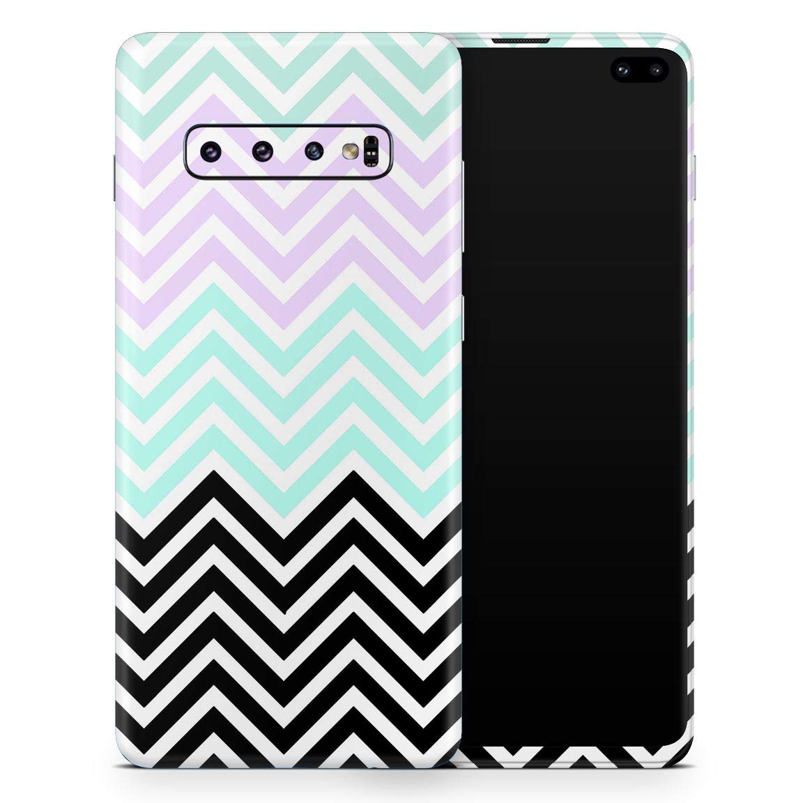 DesignSkinz Light Teal & Purple Sharp Black Chevron Protective Vinyl Decal Wrap Skin Cover Compatible with The Samsung Galaxy S20 (Screen Trim & Back Glass Skin)