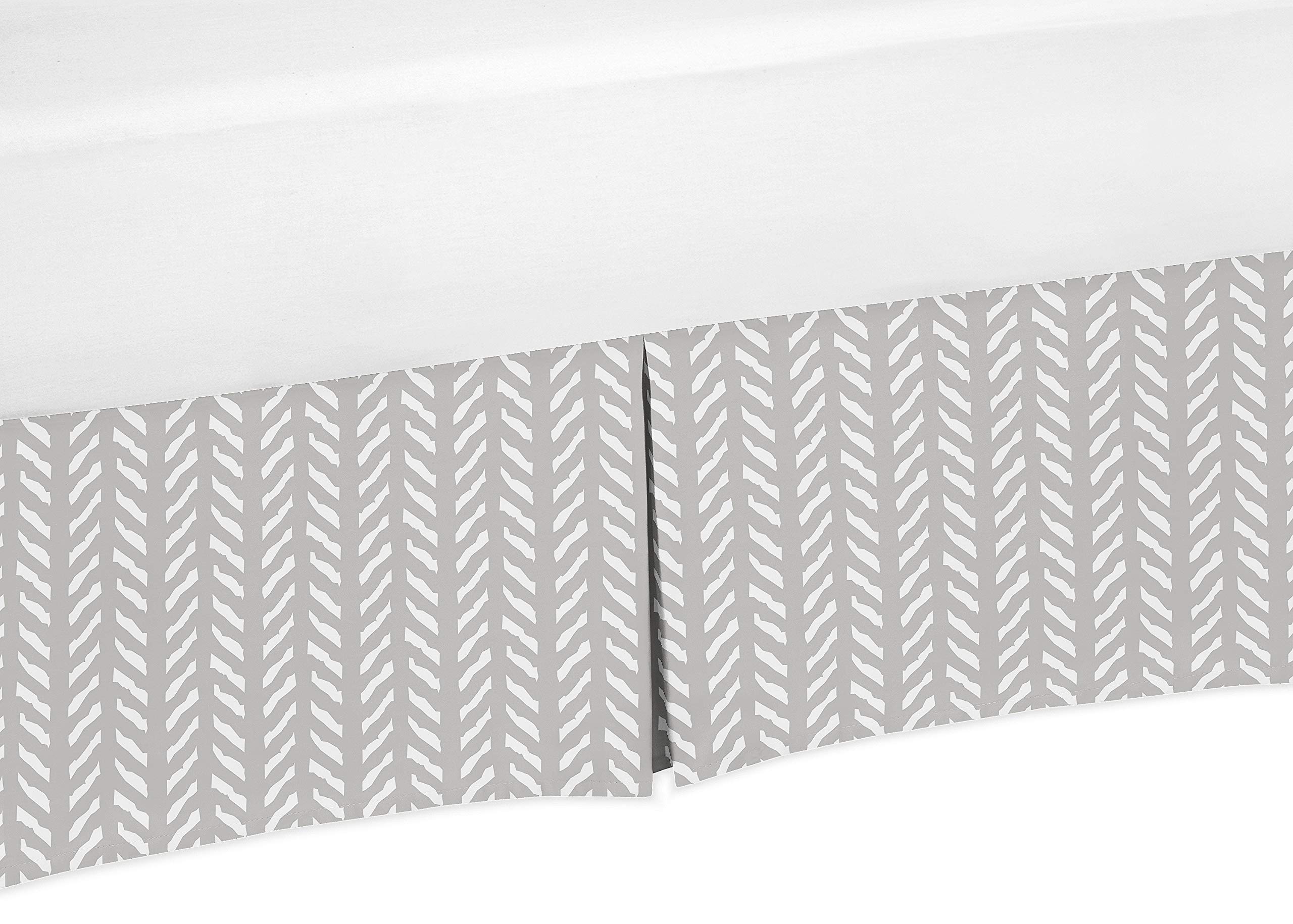 Sweet Jojo Designs Grey and White Boho Herringbone Arrow Unisex Boy or Girl Pleated Baby Nursery Crib Bed Skirt Dust Ruffle for Gray Woodland Forest Friends Collection