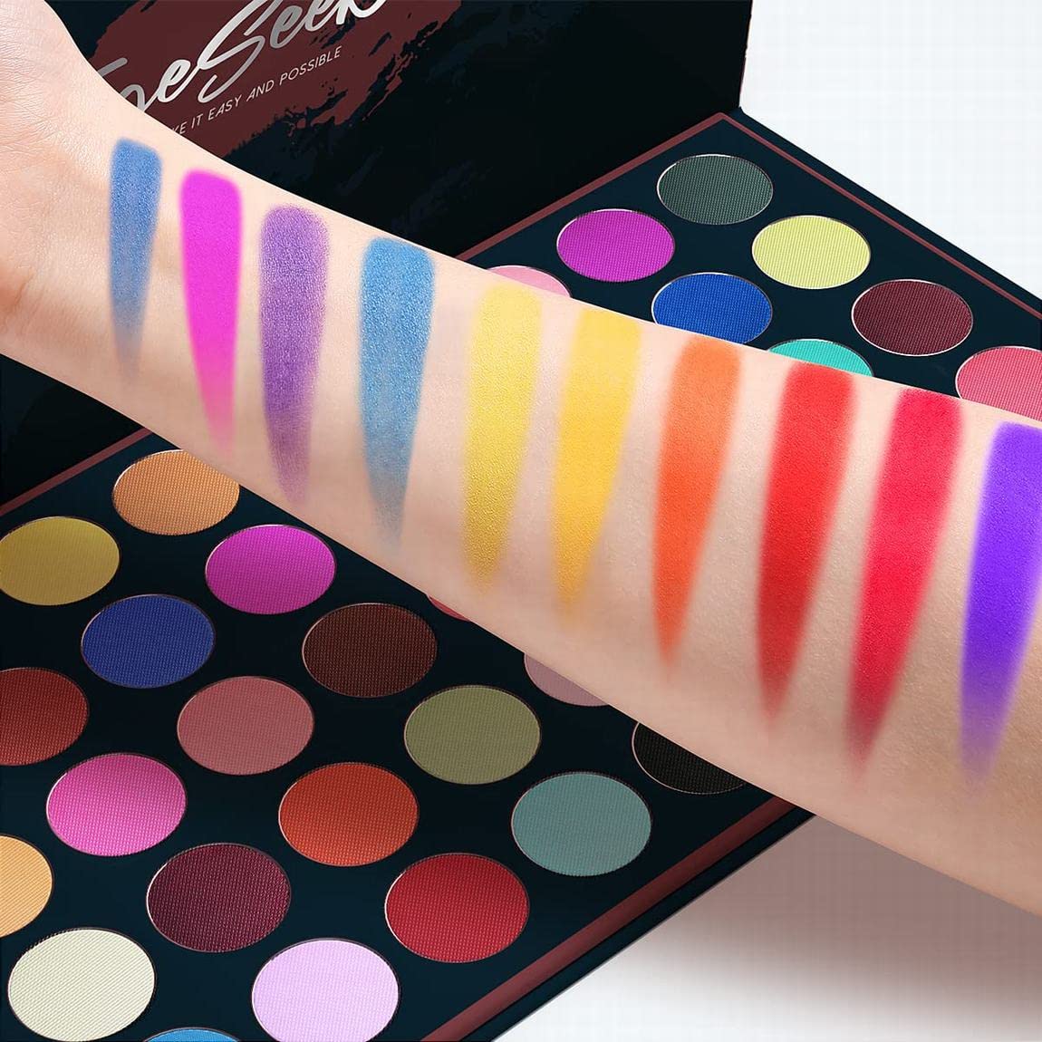 EYESEEK Colorful Eyeshadow Makeup Palette Sets + Brush, Bright 45 Shades Blendable , Matte High Pigmented Pallets, ing Waterproof Shadow Plattet Gift Sets for Halloween Makeup - All Matte Rainbow Color