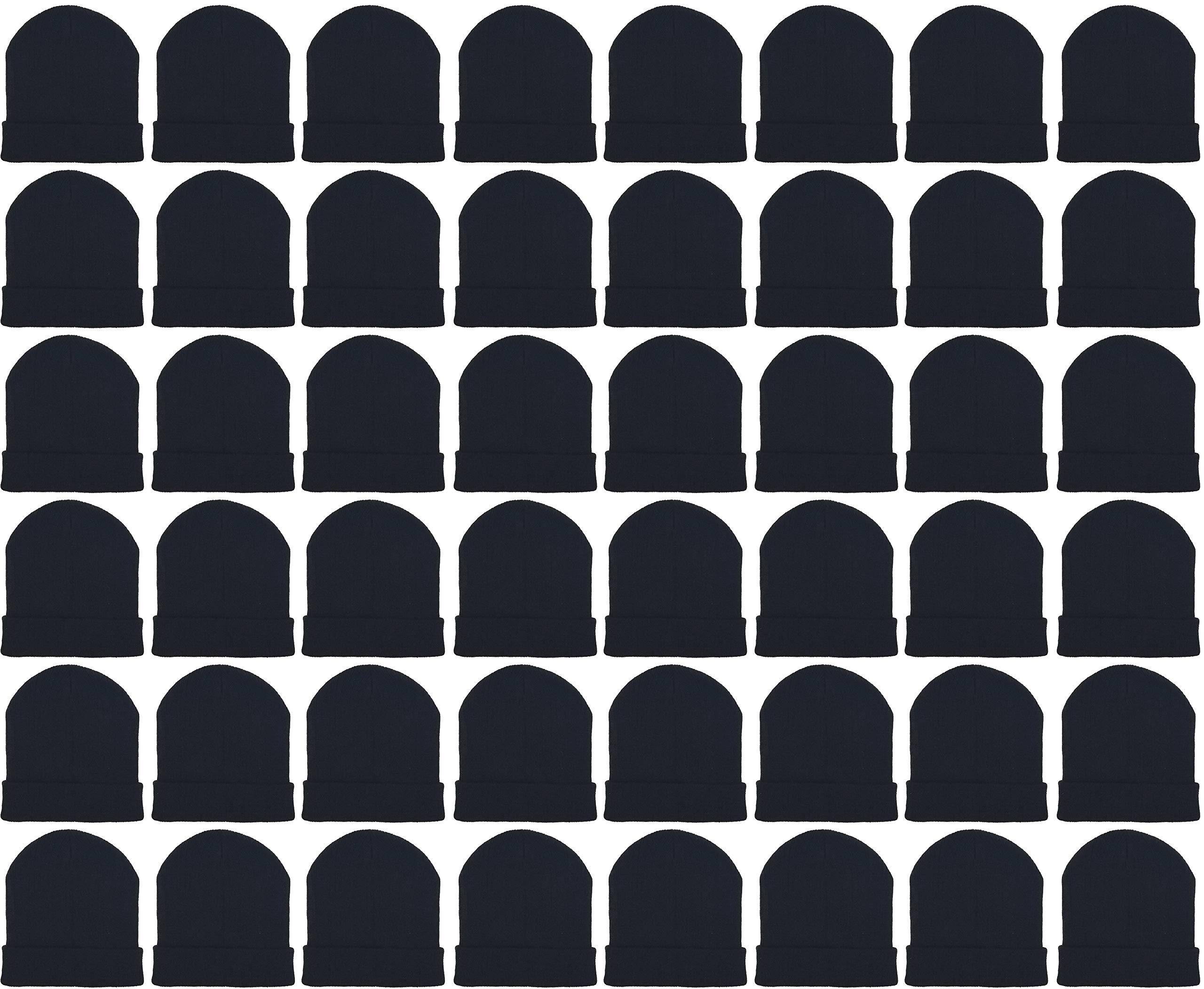 48 Pack Winter Beanies, Bulk Cold Weather Warm Knit Skull Caps, Mens Womens Unisex Hats (Black)