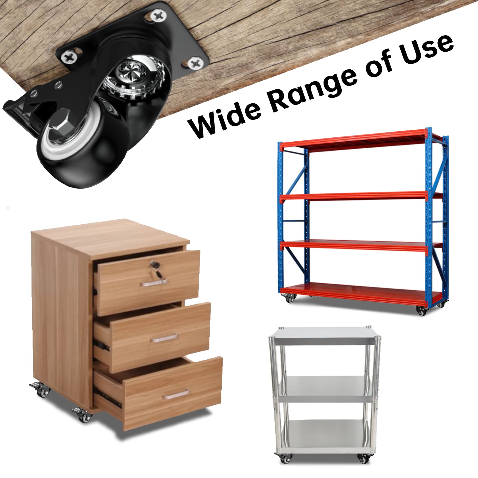 2 Inch Swivel Casters, 2" Heavy Duty Plate Caster with 600 lbs Load, Dual Locking with 360 Degree Rotation, No Noise Locking Casters Set of 4 with Screws and a Screwdriver