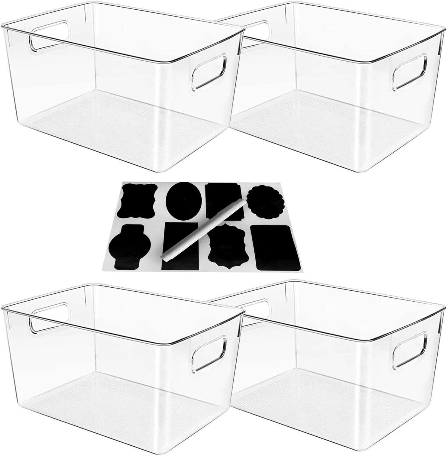 4 Pack Clear Storage Bins,11.25"x 7.5"x 6", Refrigerator Freezer Food Organizer Bins, Bathroom Cabinet Organization, Under Sink Shelf Organizer, Fridge Organizer, Acrylic Office Organizing Bins