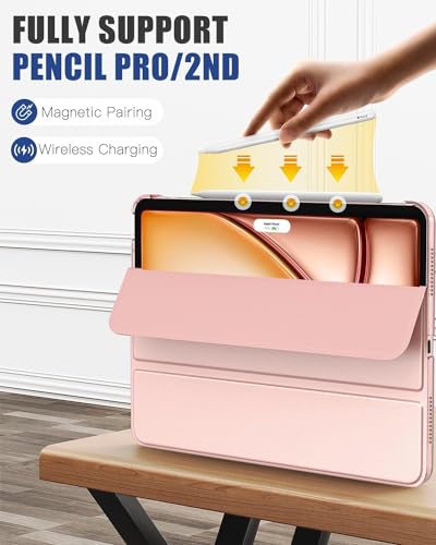 MoKo for iPad Air 6th Generation 11 Inch Case M2 2024/ iPad Air 5th Gen Case 2022/iPad Air 4th Gen Case 2020,iPad Air 11" Case with Translucent Hard Back Cover,iPad Air 6/5/4 Case, Rose Pink