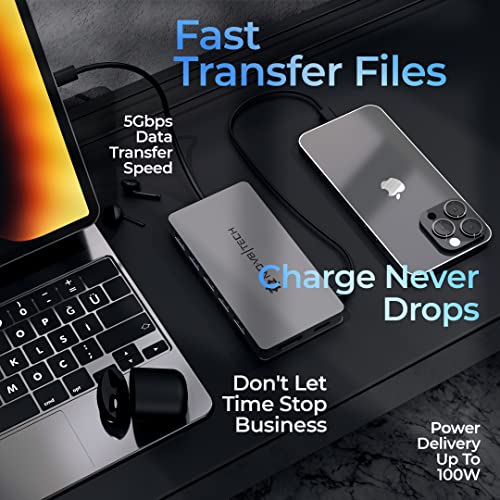 NOV8Tech USB C Hub, 11 in 1 USB Hub 3.0 Adapter Dongle for M1 MacBook Pro Air, Windows Laptop and Other Type C Devices, 4K HDMI, 100W USB C Dock PD, Micro SD & 2X SD, 2X USB 3.0, 3X USB 2.0
