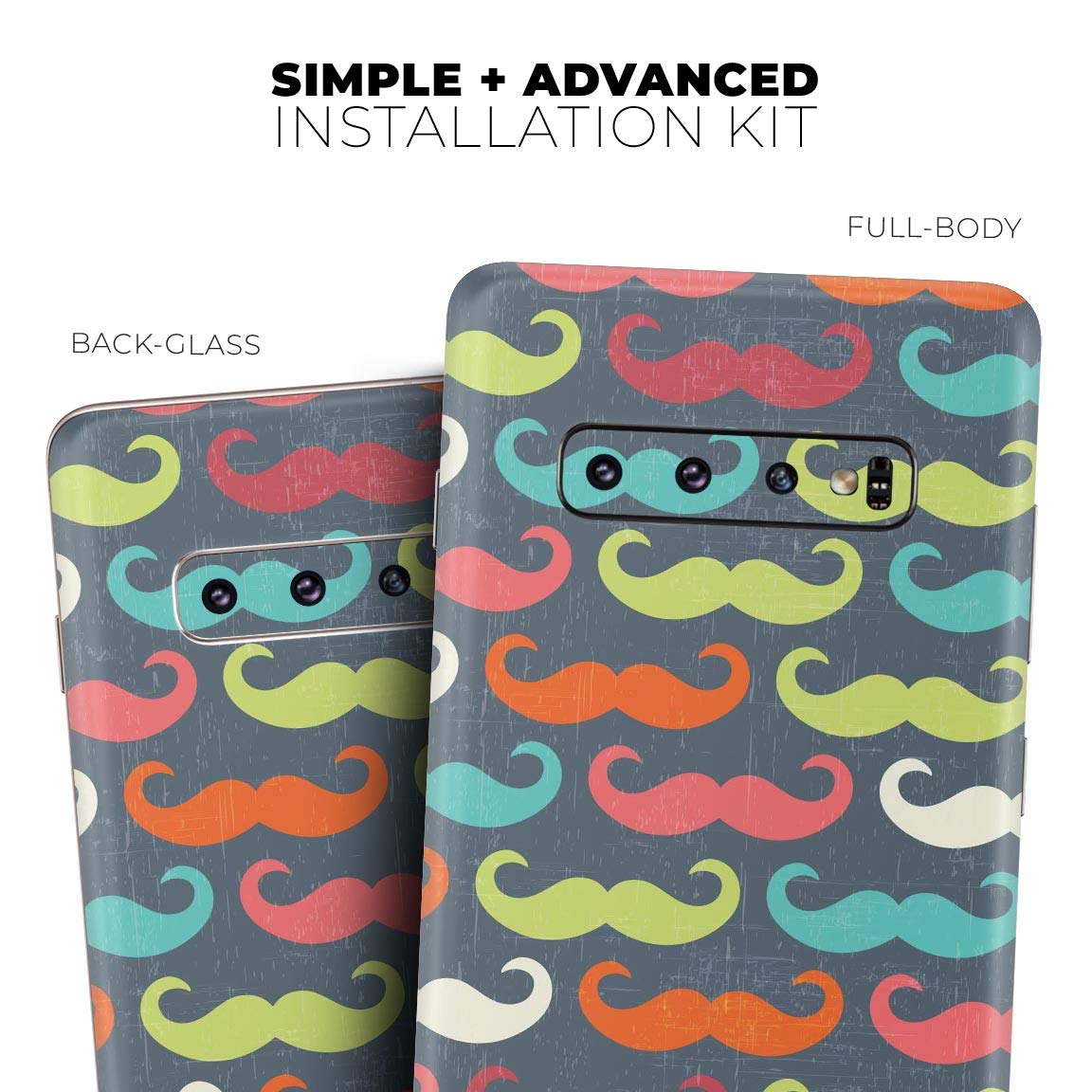 DesignSkinz Colorful Scratched Mustache Pattern Protective Vinyl Decal Wrap Skin Cover Compatible with The Samsung Galaxy S20 (Screen Trim & Back Glass Skin)