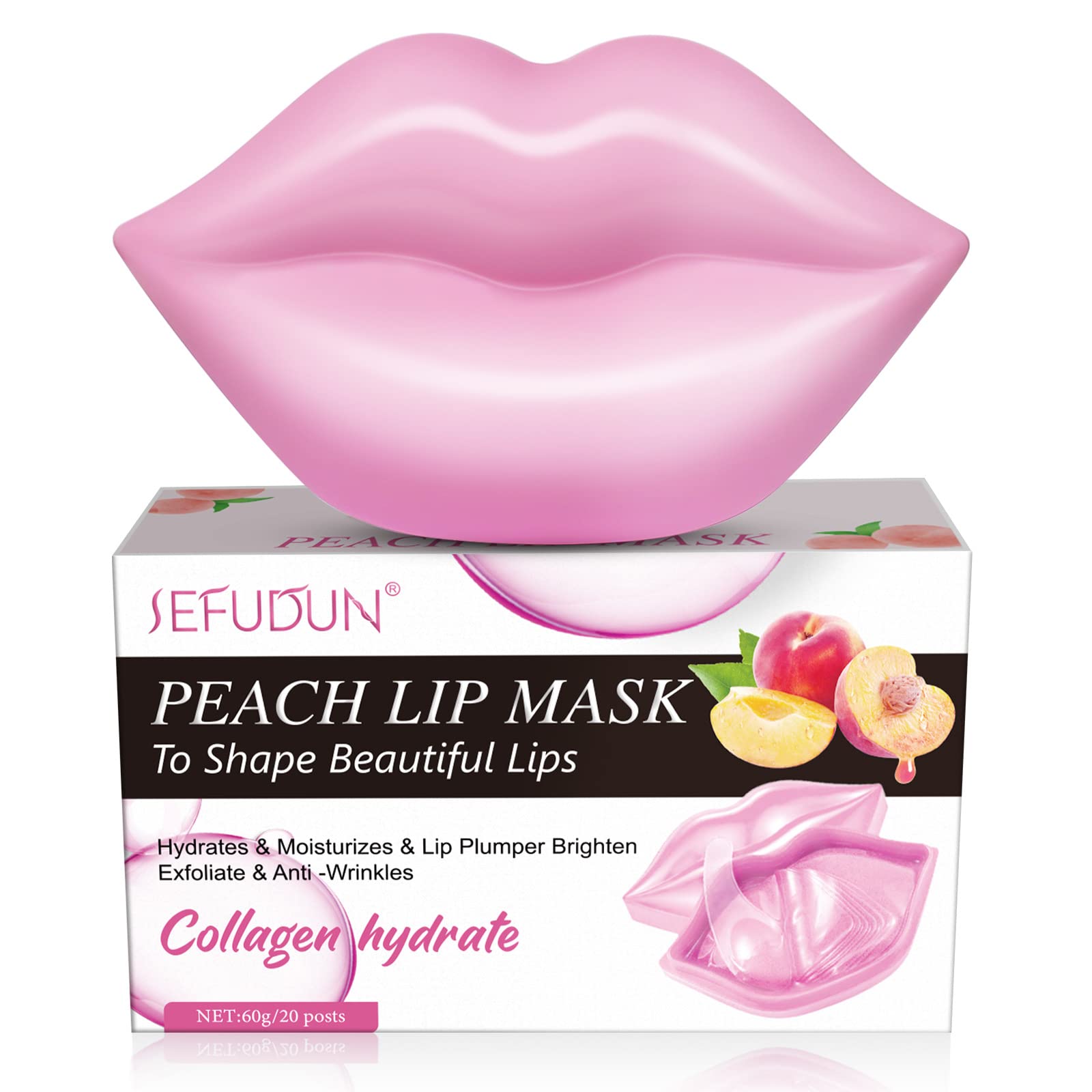 20Pcs Lip Mask Peach: Lip Care Anti-Wrinkle, Anti-Aging, Hydrates & Moisturizing Lip Sleep Mask for Dry Lips