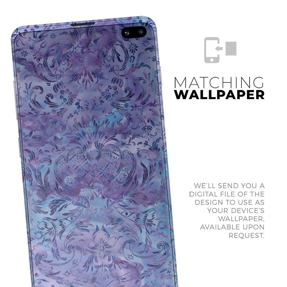DesignSkinz Purple Damask v2 Watercolor Pattern V2 Protective Vinyl Decal Wrap Skin Cover Compatible with The Samsung Galaxy S20 (Screen Trim & Back Glass Skin)