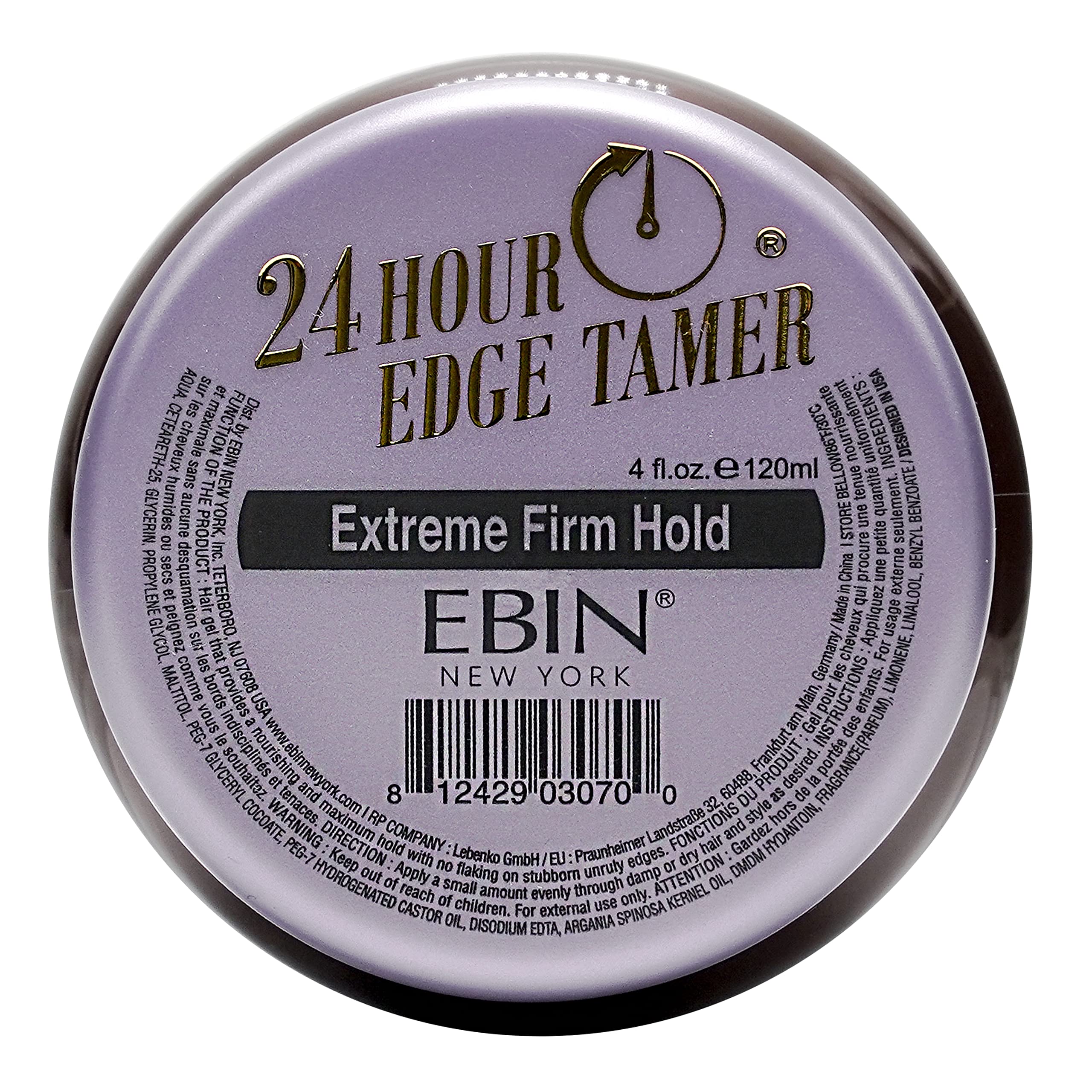 EBIN NEW YORK 24 Hour Edge Tamer - Extreme Firm Hold (4.0oz/ 120ml) - No Flaking, White Residue, Shine and Smooth texture with Argan Oil and Castor Oil
