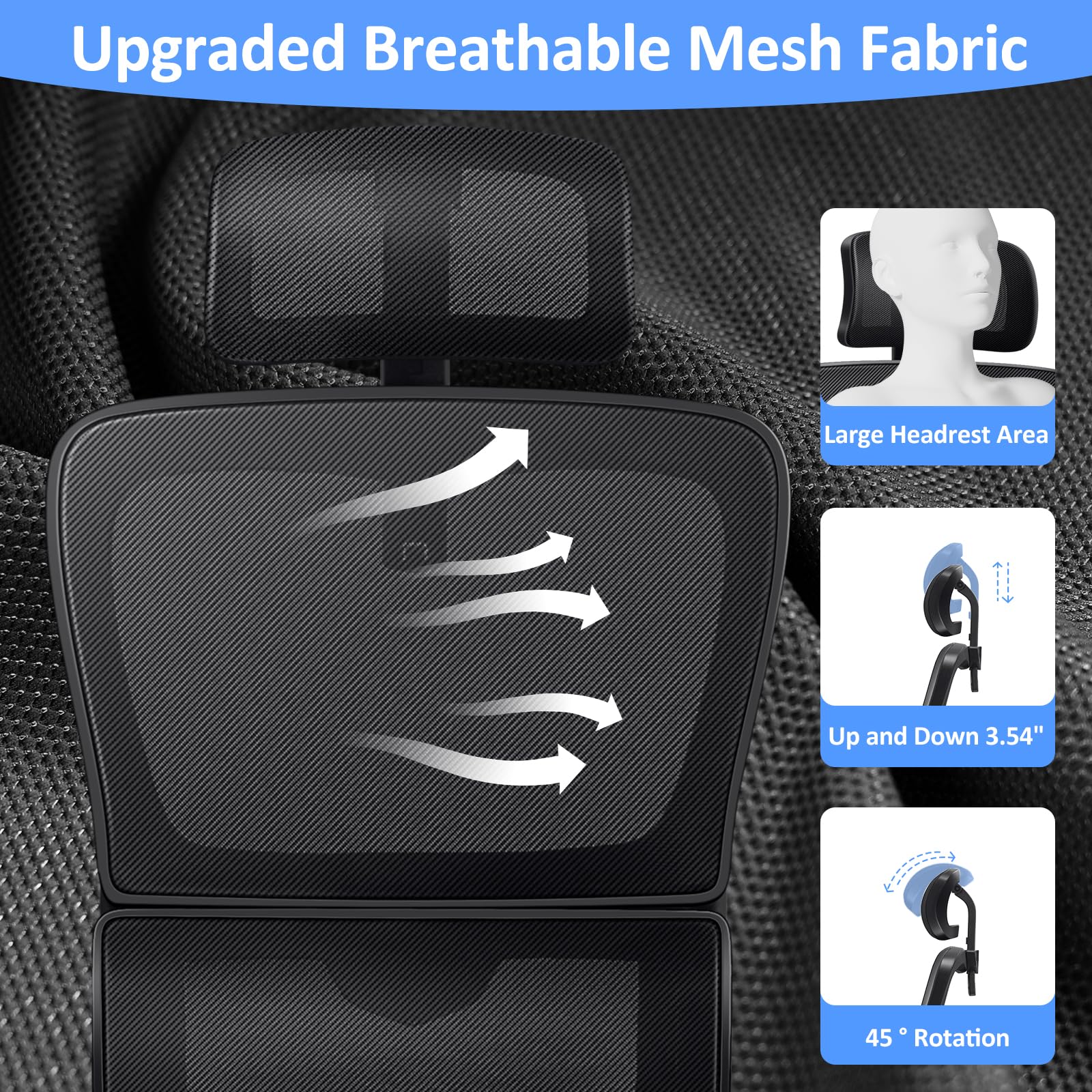 Office Chair Ergonomic Home Desk Chair, High Back Home Office Chair, Big Tall Computer Chair,Adaptable Lumbar Support, Flip-up Arms 125°Rocking, Adjustable Headrest, Thicken Cushion (Black)