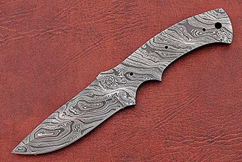 8.5 inches long Drop point blank blade skinning knife, hand forged Damascus steel 4.5" scale space with 3 Pin hole & an inserting hole space 3.75 inches cutting edge