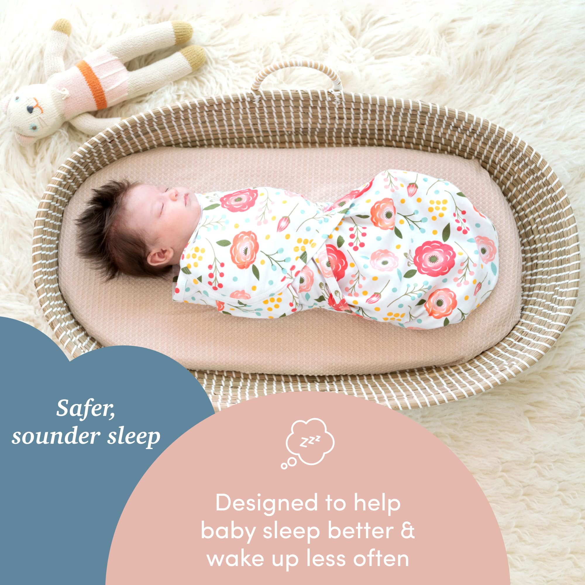 SleepingBaby Zippy Swaddle - Baby Swaddle Blanket with Convenient Bottom Zipper - Pink Poppy - Small/Medium