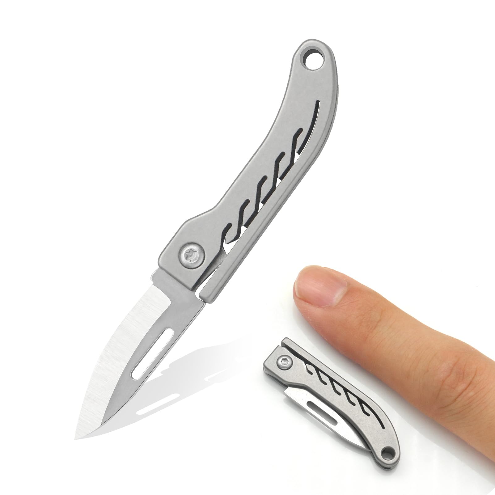 PJYTAC Mini Titanium Folding Pocket Knife, Very Small Portable Keychain Knife for Daily Use and Outdoors