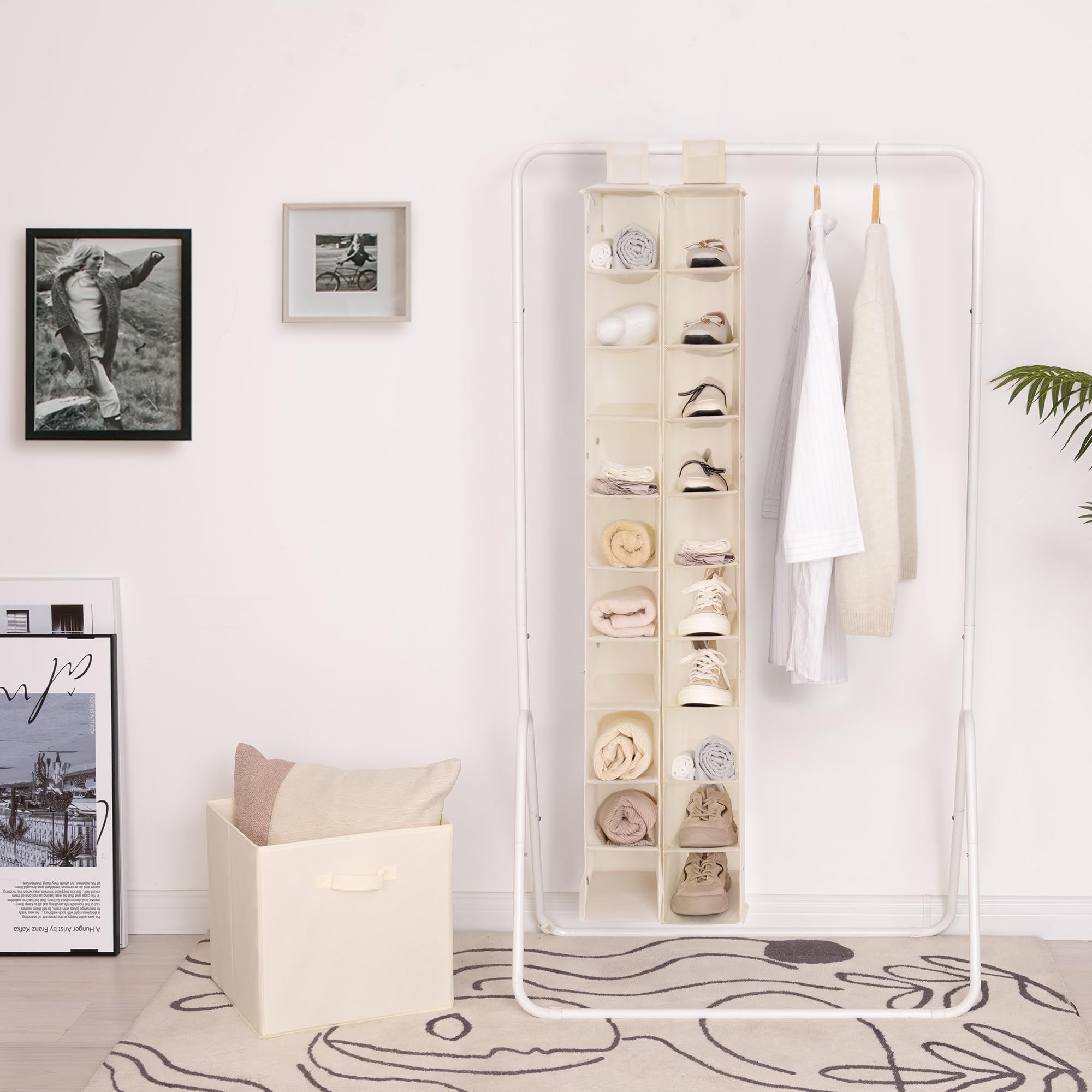 GRANNY SAYS 20 Sections Hanging Shoe Organizer, Shoe Organizer for Closet, Hanging Shoe Rack, Hat Storage Organizer, Closet Organizer and Storage, Closet Shelves for Shoes, Beige