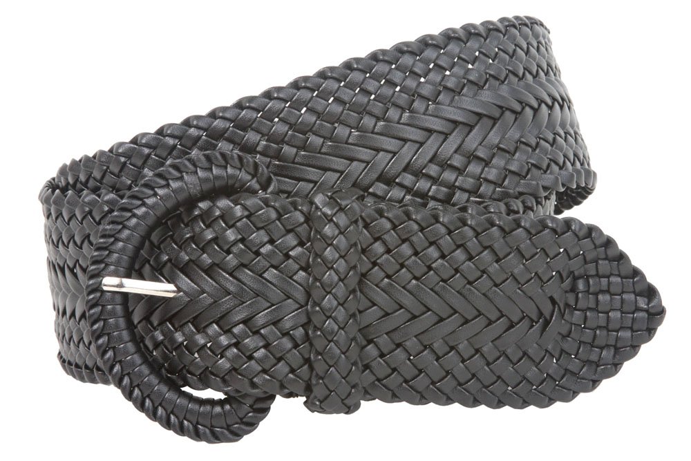 2 Inch Wide Hand Made Soft Metallic Woven Braided Round Belt, Black | l/xl (36"-38" waist)