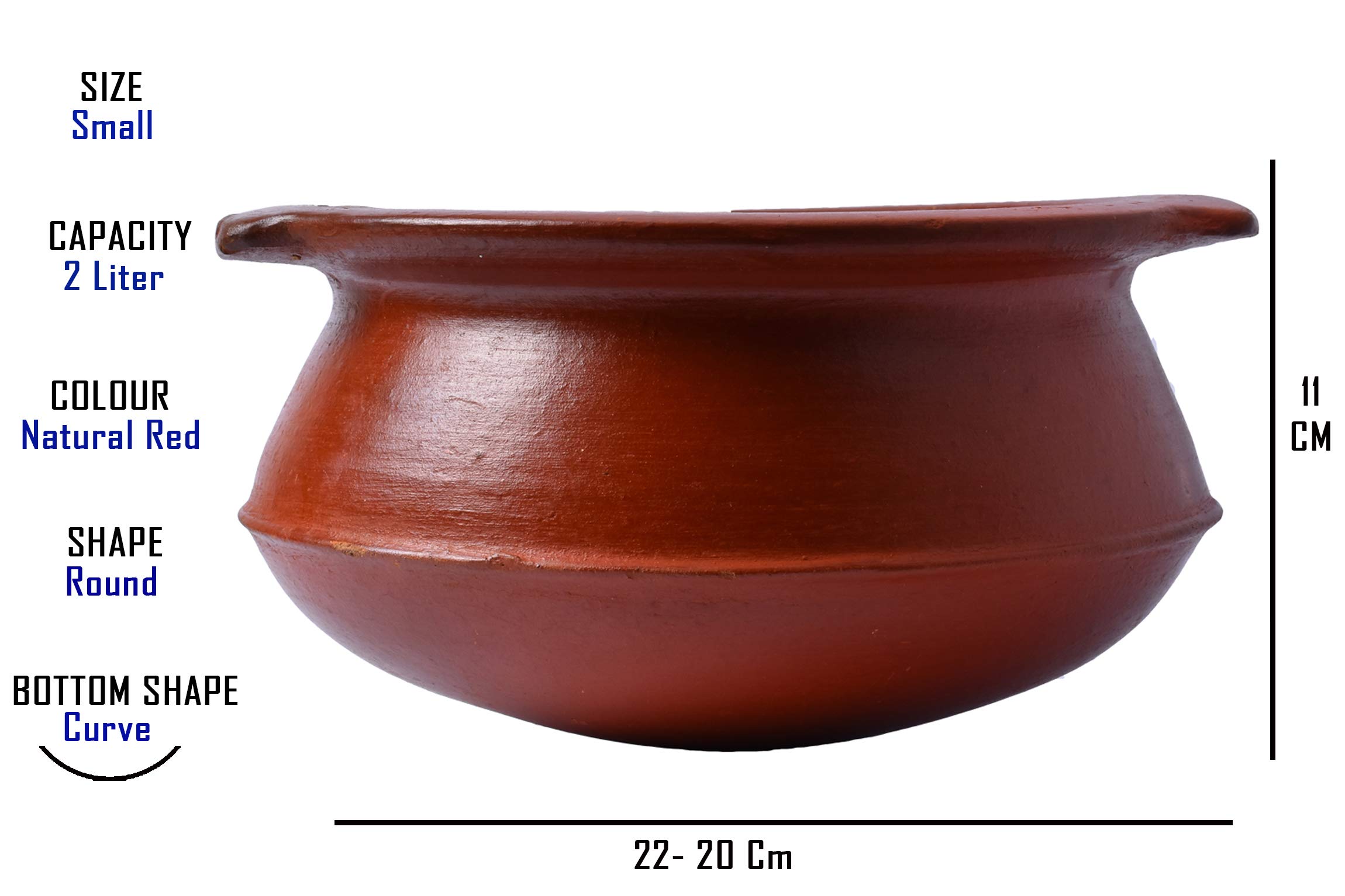 Indian best traditional cookware earthenware| Handmade Pottery Clay Pots/ Earthen Cookware for Cooking and Serving- Handi Small Size-Organic-Pre-Seasoned-Natural Red- 2 Liter with Lid