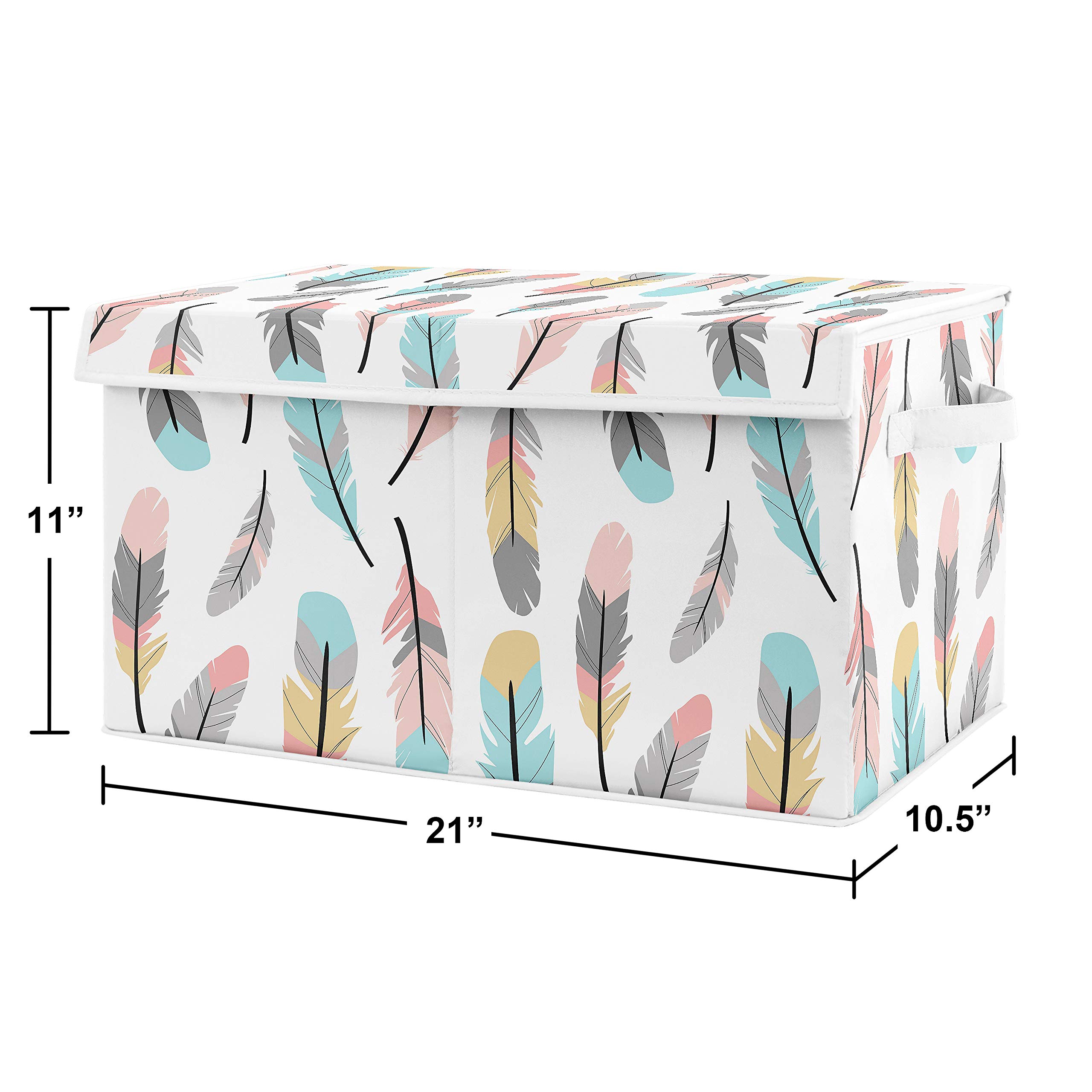 Sweet Jojo Designs Turquoise and Coral Boho Girl Baby Nursery or Kids Room Small Fabric Toy Bin Storage Box Chest for Feather Collection