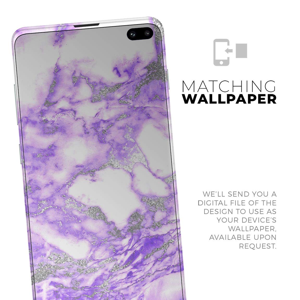 DesignSkinz Purple Marble & Digital Silver Foil V9 Protective Vinyl Decal Wrap Skin Cover Compatible with The Samsung Galaxy S20 (Screen Trim & Back Glass Skin)