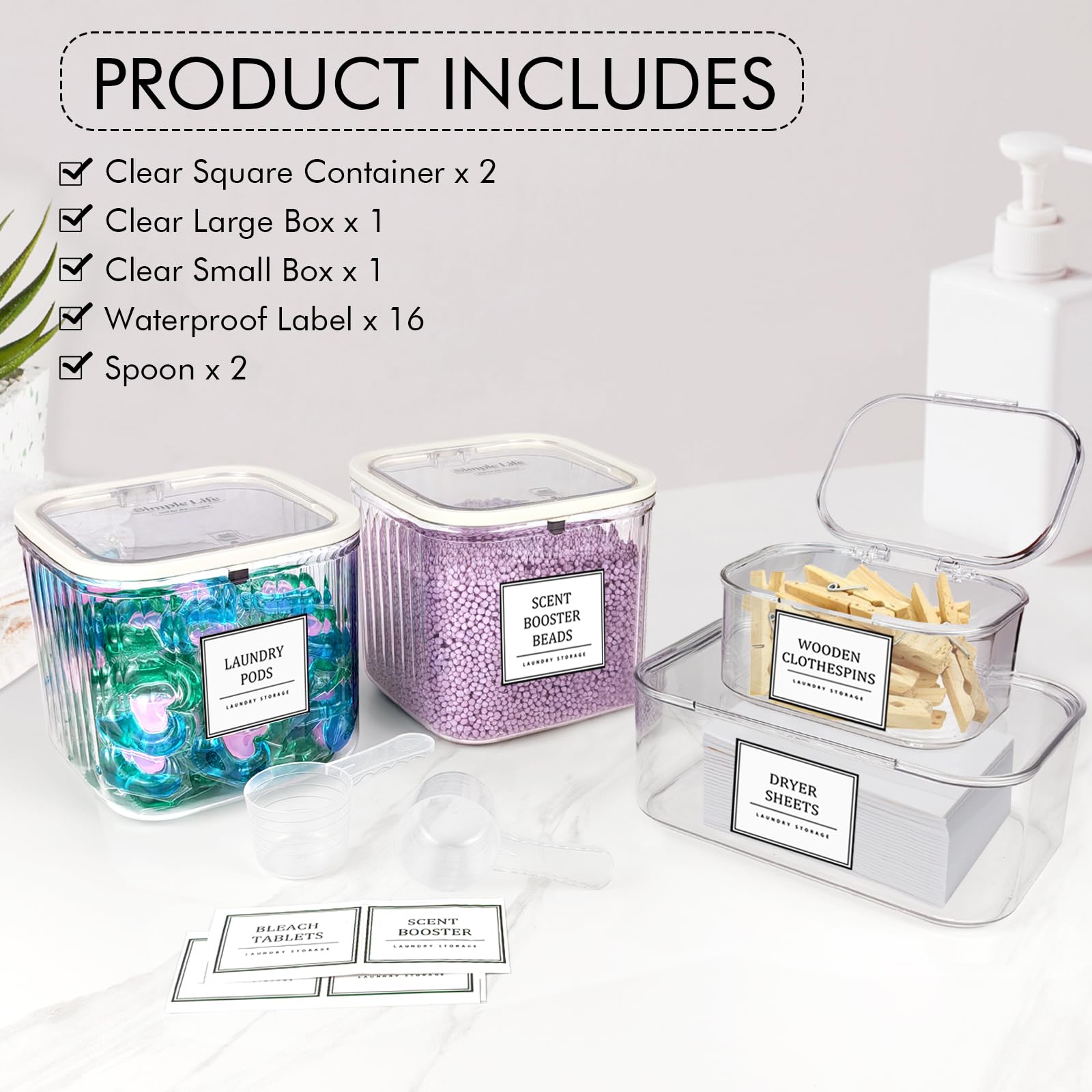 4 Pack Laundry Pods Container,Dryer Sheet Holder & Laundry Room Organization and Storage Containers Large Plastic Laundry Detergent Container with Lids & Labels for Detergent,Powder,Scent Booster,pods