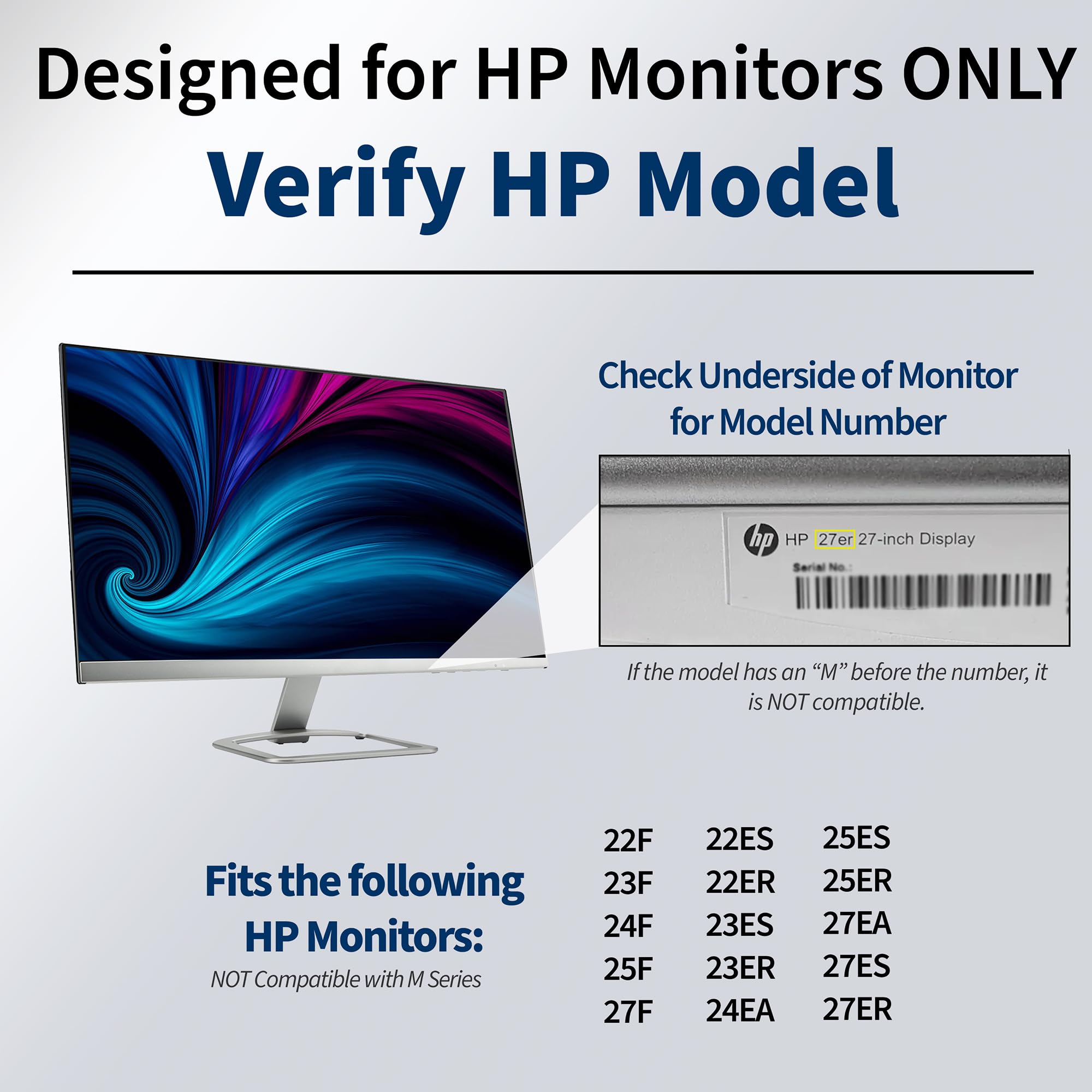 VIVO Quick Attach VESA Adapter Designed for HP Monitors 27er, 27es, 27ea, 25er, 25es, 24ea, 24es, 23er, 23es, 22er, 22es, 22f, 23f, 24f, 25f, 27f, 27fw VESA 75x75m and 100x100mm, MOUNT-HP27ER