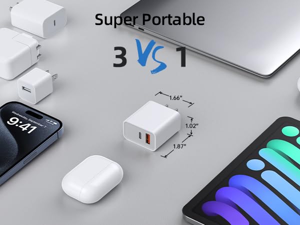 2Pack USB C Charger, 30W PD QC 3.0 Dual Port Type C Charger Fast Charging Block, GaN USB C Wall Plug Adapter for MacBook Air/iPhone 15/14 Pro/14 Pro Max/14 Plus/13/12, Samsung iPad Pro Google AirPods