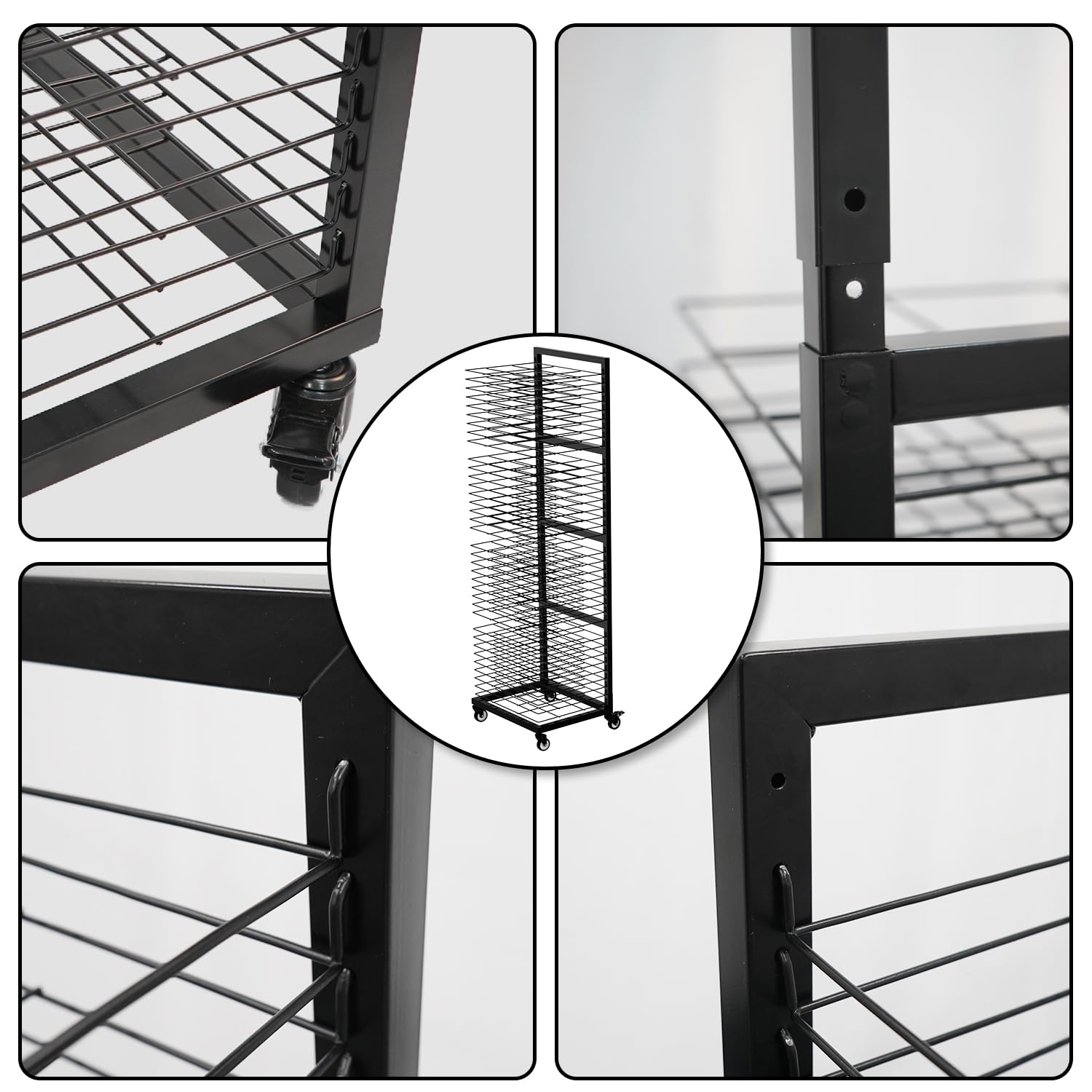 Tredre 36-Shelf Art Drying Rack with Lockable Wheels, Painting Drying Rack for Classroom, Art Studio, Canvas Rack Art Storage - Sturdy Steel Construction - 13 3/4" D x 17 1/2" W x 55 1/2" H, Black