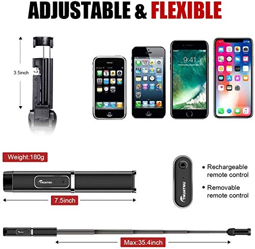 Selfie Stick Tripod, Aluminum Integrated Storage Design Phone Tripod with Wireless Remote Controller - Compatible for iPhone X/Xs/XR/iPhone 8/8Plus/iPhone 7/iPhone 6 and All Android Phone
