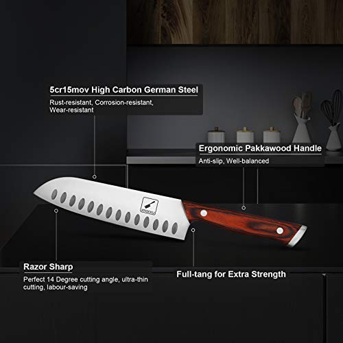 imarku Kitchen knife, 7’’Santoku Knife, German High Carbon Steel Chopper Knife, Professional Chef Knife with Ergonomic Handle, Extremely Sharp&Durable