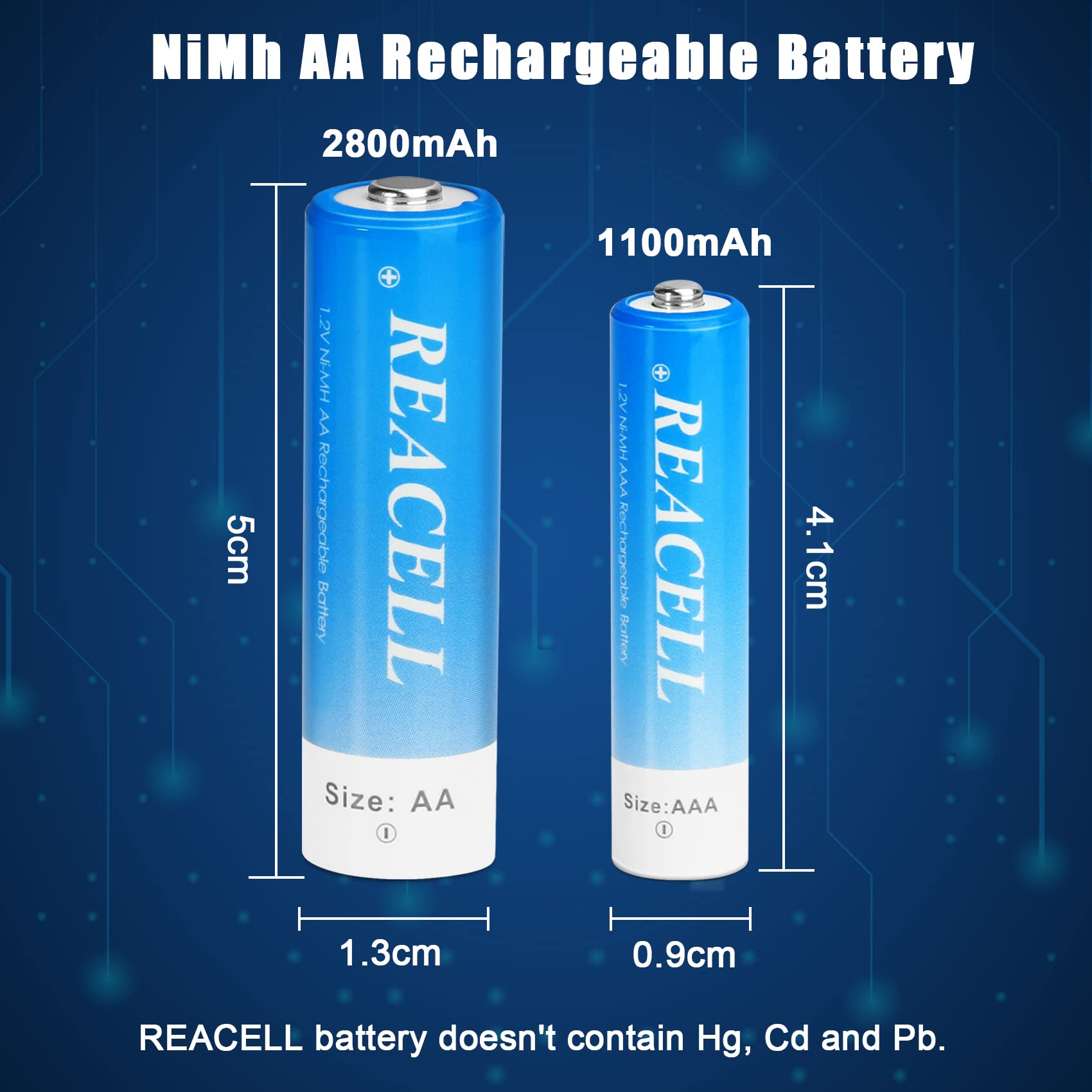 REACELL 16 Counts 2800mAh AA Rechargeable Batteries, High Capacity NiMh AA Battery, 1.2V AA Batteries with Battery Box