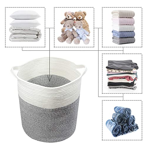 Blanket Baskets 18''x16''Cotton Rope Laundry Hamper Baby Nursery Storage Organizer Bundle with 13.5"x11"x 9.5"square woven Rope Basket for Shelves Toys, Nursey Cube Bin, Decorative Storage Organizer