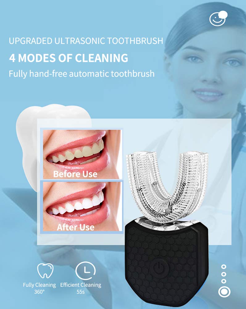 Magentak Automatic Electric Toothbrush for Adults, 360 Degree Electric Toothbrush, Electric Travel U Shape Toothbrush, Black