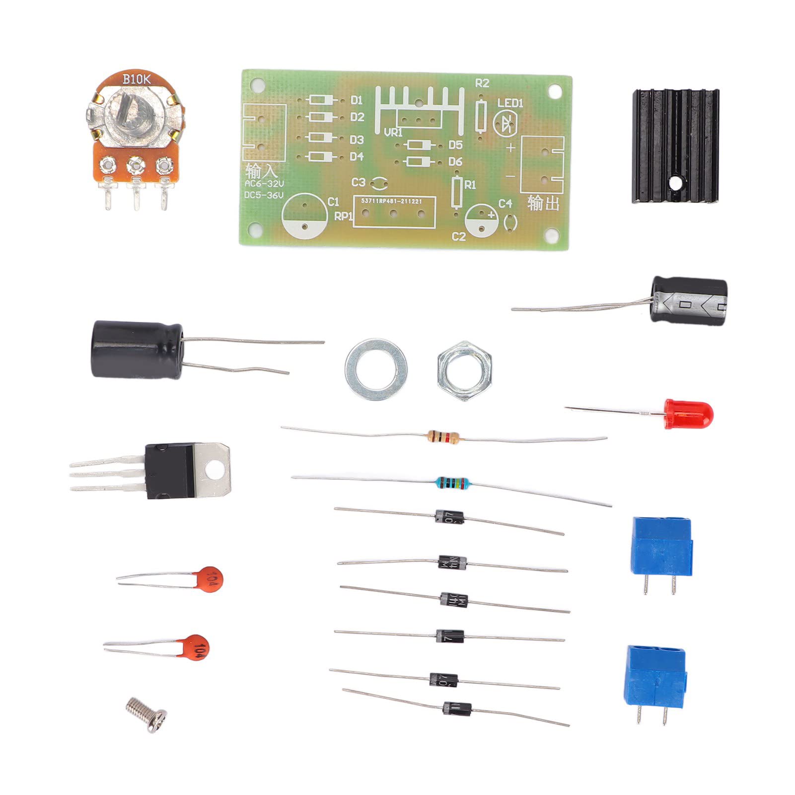 Walfront LM317 Adjustable Regulated Power Supply DIY Kit ABS Board AC/DC Input Output Rectifier Circuit Input Adjustable Voltage Set for School Education lab