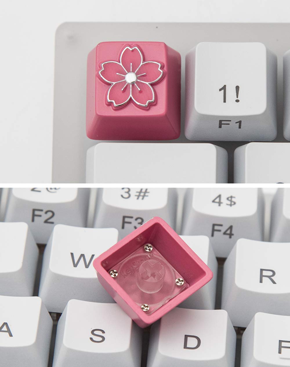 HFSECURITY Sakura Cherry Blossoms Metal Backlit Keycaps for Cherry Mx Switch Mechanical Gaming Keyboard Zinc Aluminum Alloy 3D Keycaps