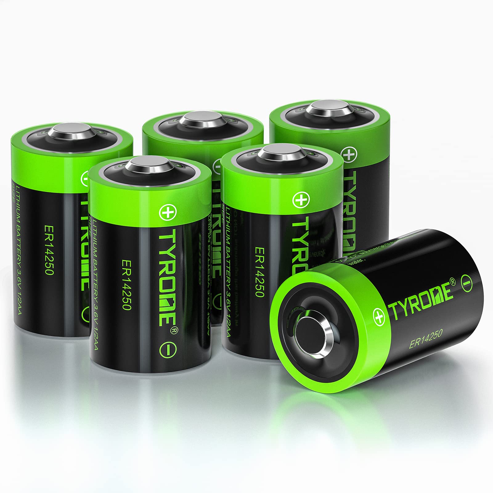 tyrone 1/2 AA Battery, Ls14250 3.6v Battery 1200 mAh ER14250 Non-Rechargeable Lithium Batteries for Dog Collars and Baby Movement Monitor Alarm Systems and More [ 6 Pack ]